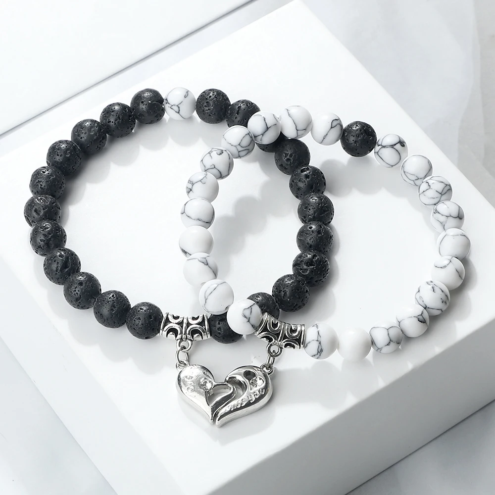 2pcs-set-Heart-shaped-Magnetic-Couple-Bracelets-Natural-Stone-Beads ...