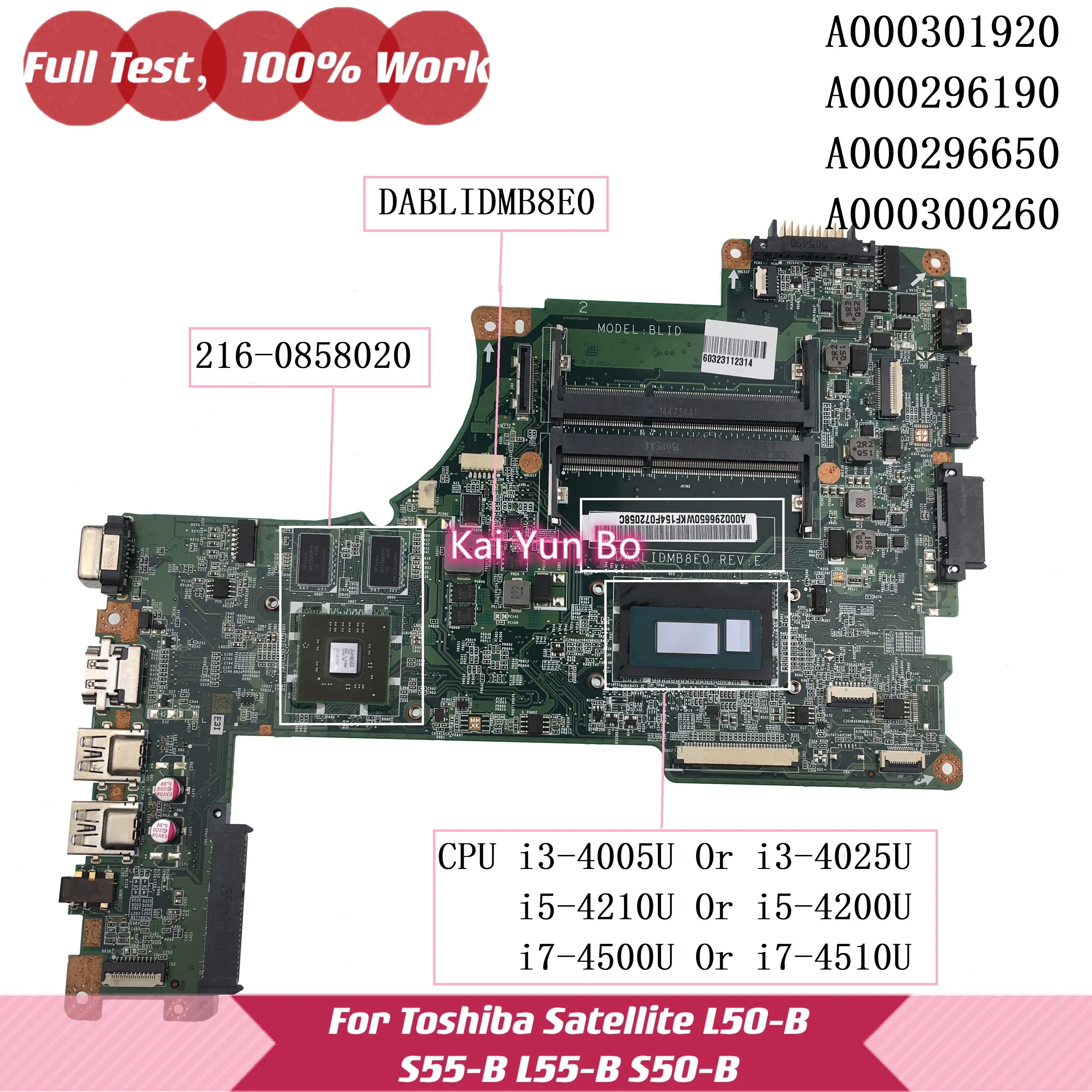 DABLIDMB8E0 For Toshiba S50 B L50 B S55 B L55 B Laptop Motherboard A000301920 A000296190 ...