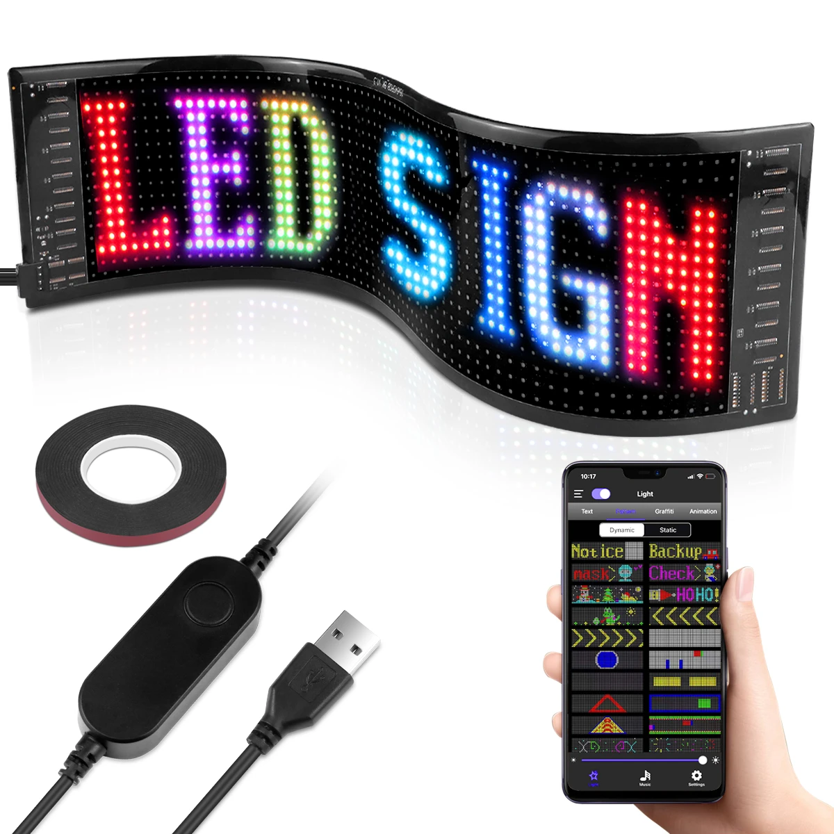 5V LED Screen Sign Scrolling Advertising USB Bluetooth Control Message ...