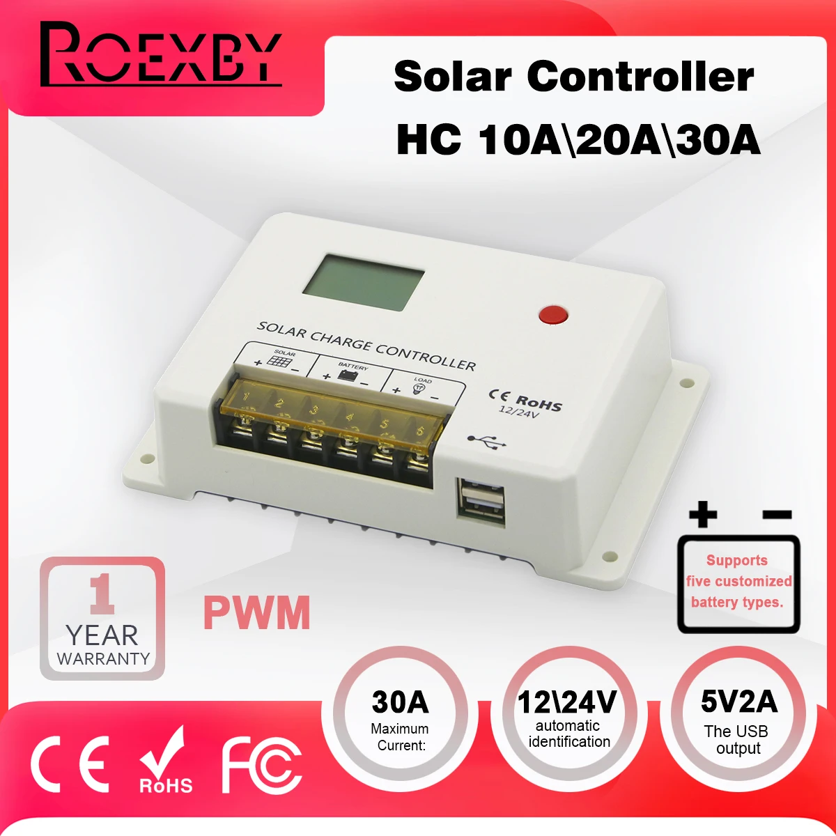 PWM Controller Solar Charger 30A 20A 10A 12V 24V MPPT Solar Panel Battery With LCD Cell ...