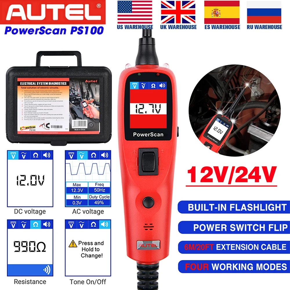 Autel-Powerscan-PS100-Sistema-Tester-Circuito-Automotivo-12V-24V-Kit ...