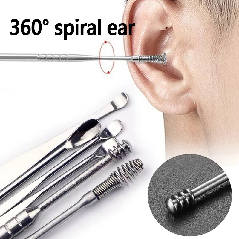 6 Pcs Stainless Steel Earpick Set Ear Vax Remover Double Headed Spiral ...
