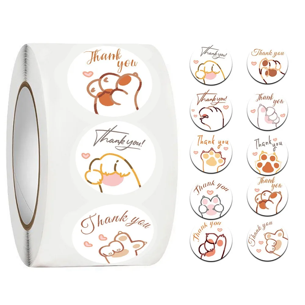 500PCS/Roll Cartoon Cat Paw Stickers Cute Print Labels Stickers For ...