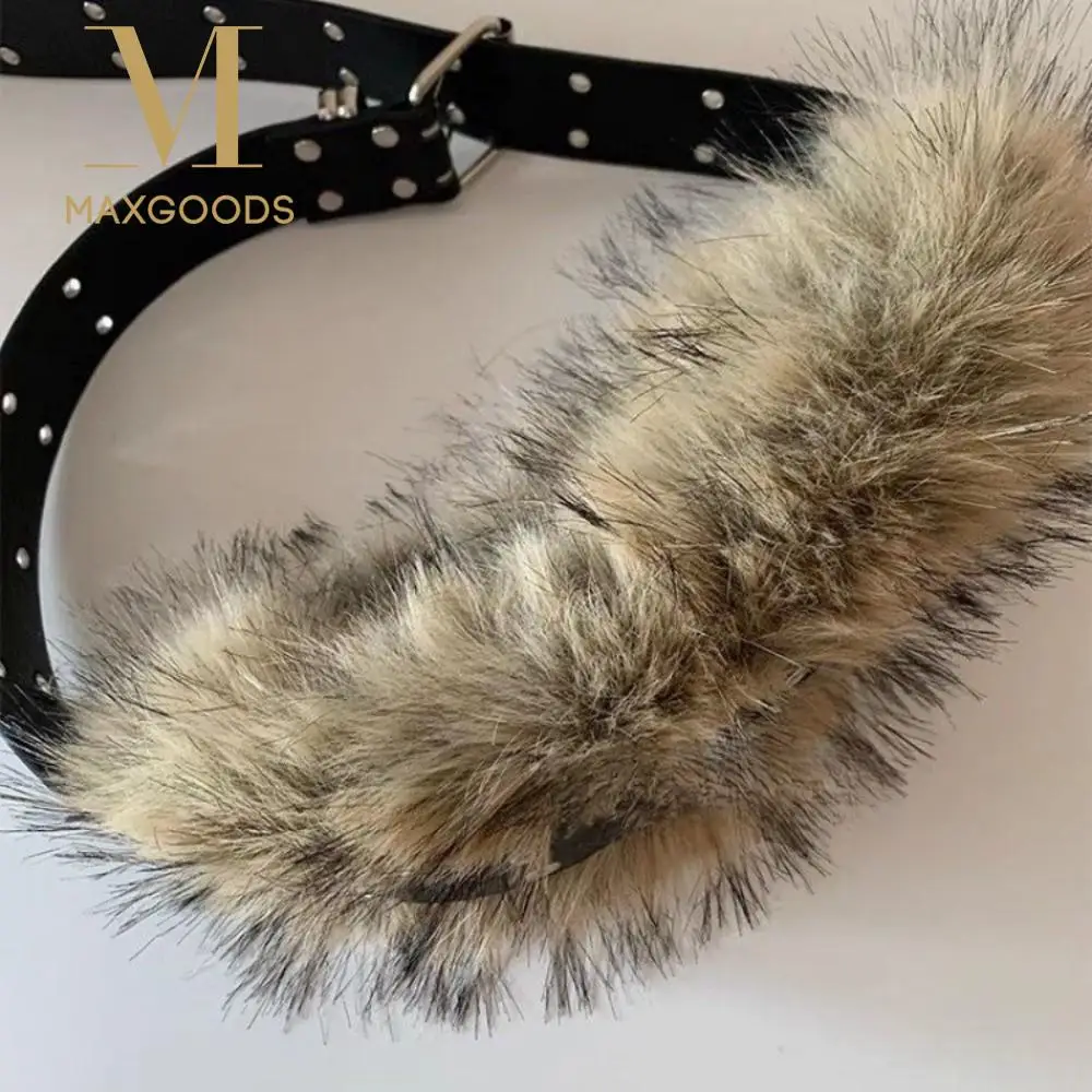 Fashion Furry Fur Waist Belts Plush PU Leather Double Grommet Belt Y2K ...