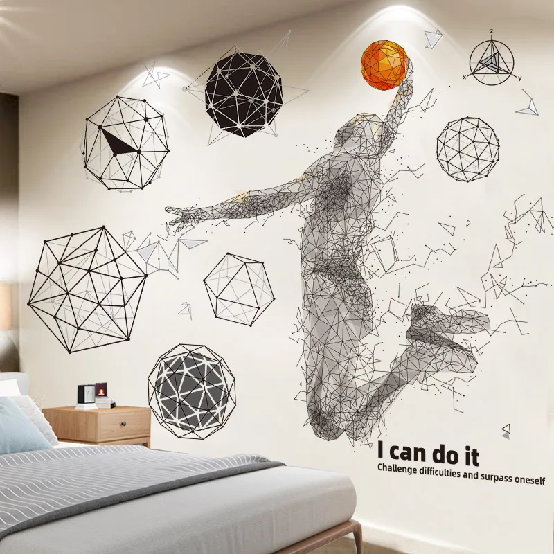 Basketball Player Wall Sticker DIY Geometric Patterns Wall Decor Decals ...