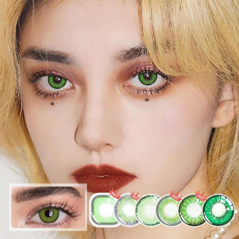 UYAAI-2PCS-Pair-Green-Lenses-For-Eyes-Beauty-Natural-Yearly-Colored ...