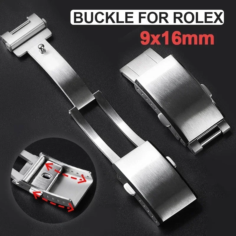 Solid-Stainless-Steel-Buckle-for-Rolex-Submariner-9x16mm-Metal-Folding ...