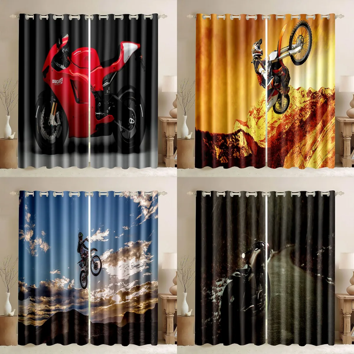 Motorcycle-Window-Curtains-3D-Dirt-Motocross-Bike-Rider-Silhouettes ...