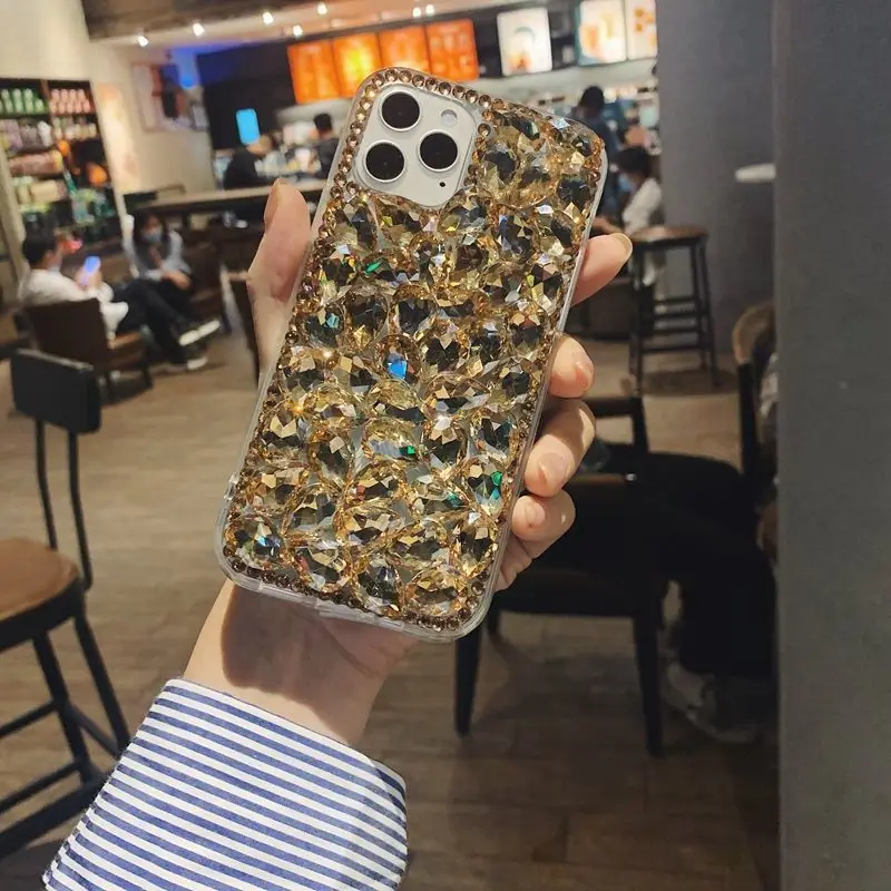 Champagne Gold Rhinestone Case For Iphone 14 12 13 11 Pro Max Xs Xr 6 7 ...