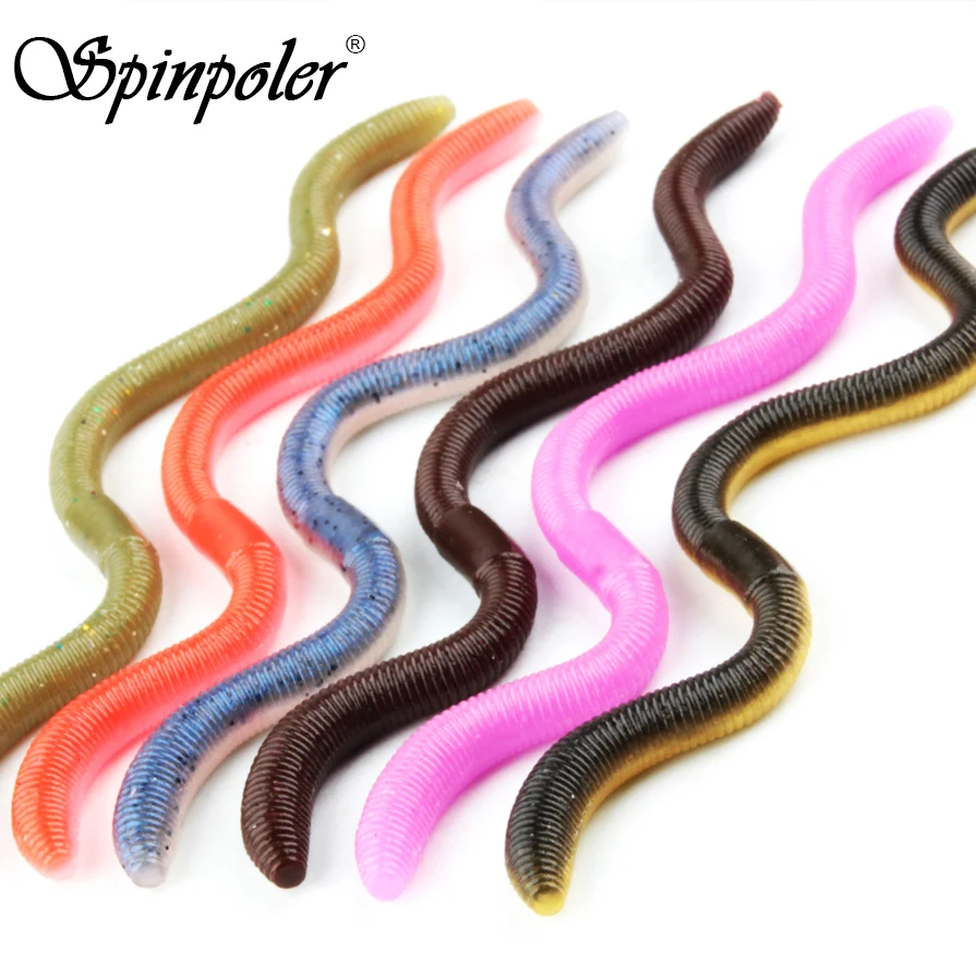 Spinpoler-Double-Color-Bent-Worm-Fishing-Lure-100mm-Soft-Silicone ...