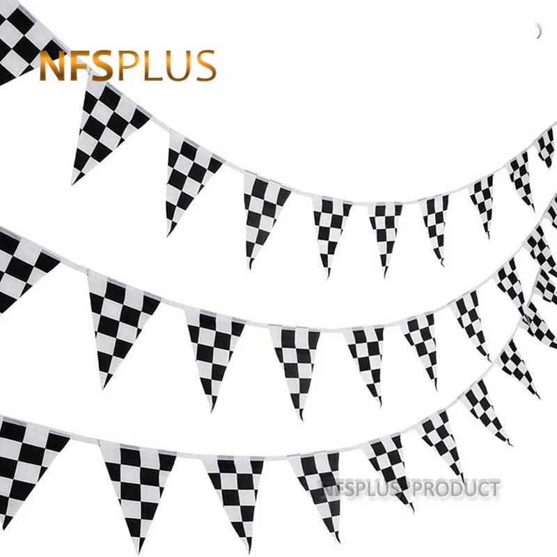 Triangle Checkered Hanging Flag Black and White Chequered Printed 38 ...