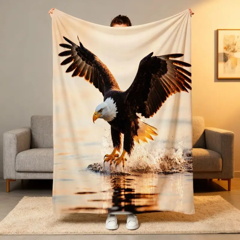 Majestic Bald Eagle in Flight Blanket - Realistic Water Reflection Soft ...