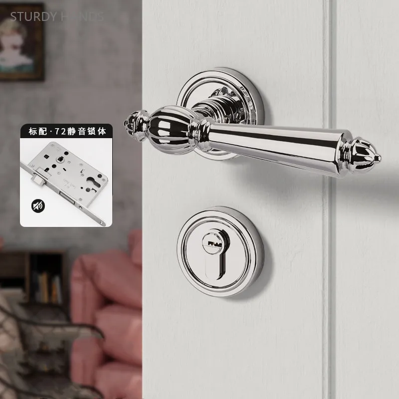 European-Silver-Zinc-Alloy-Bedroom-Door-Lock-Light-Luxury-Quiet ...