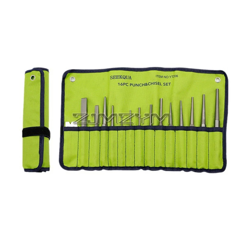 16-Piece-High-Carbon-Steel-Punch-and-Chisel-Set-Cold-Chisels-Taper-Pin ...