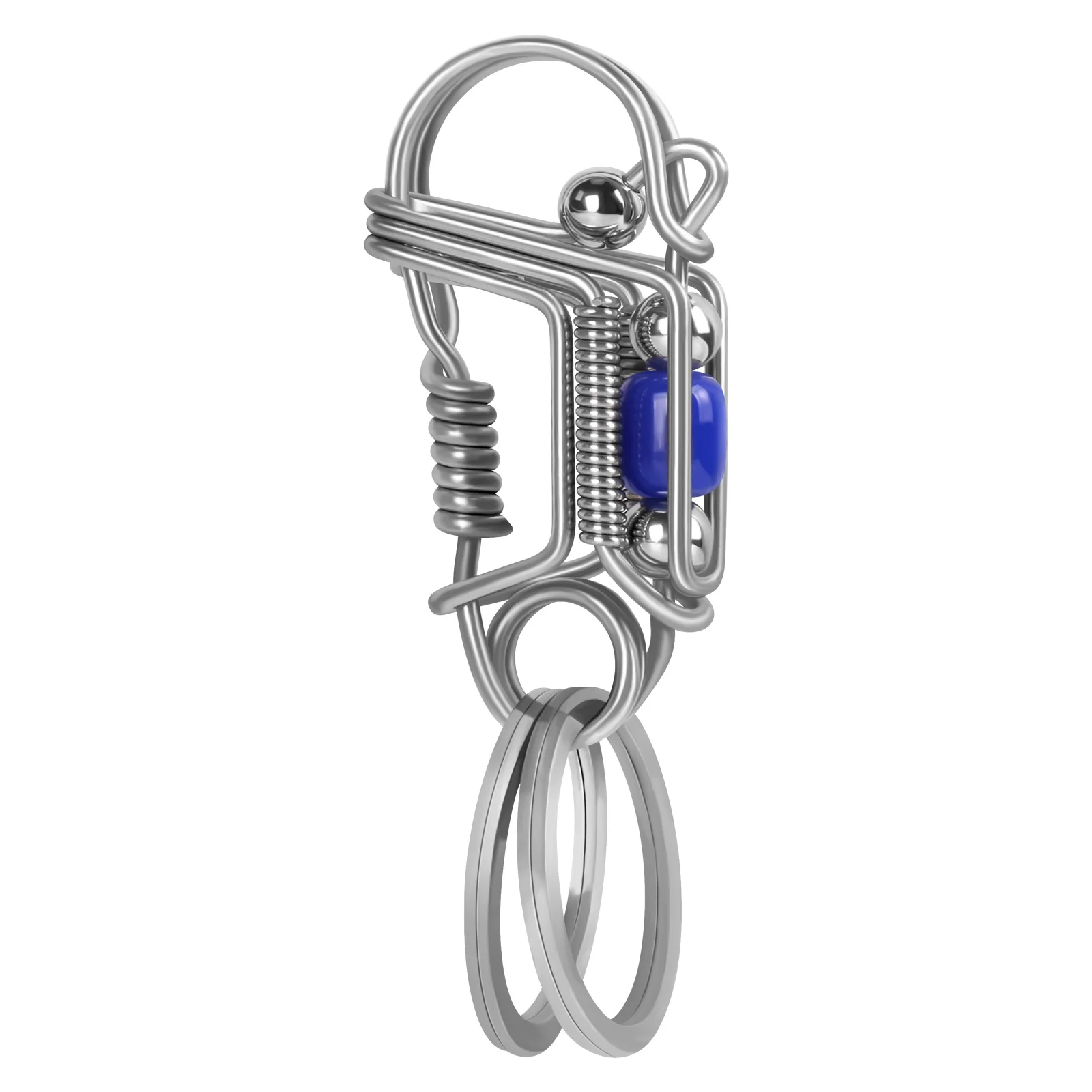 Stainless-Steel-Keychains-3-Steel-Wires-Handmade-Round-Blue-Bead-Charm ...