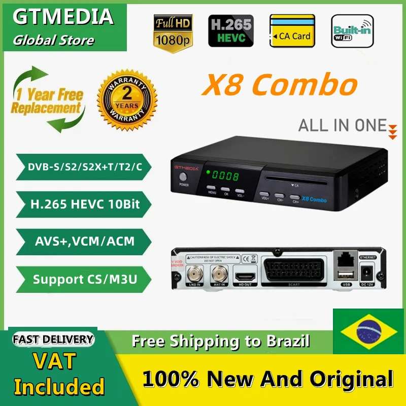 GTMEDIA X8 Combo Satellite Receiver DVB S/S2/S2X+T/T2/Cable Support CA ...