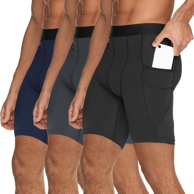 New-Running-Compression-Shorts-Men-Black-Fitness-High-Elastic-Pockets ...