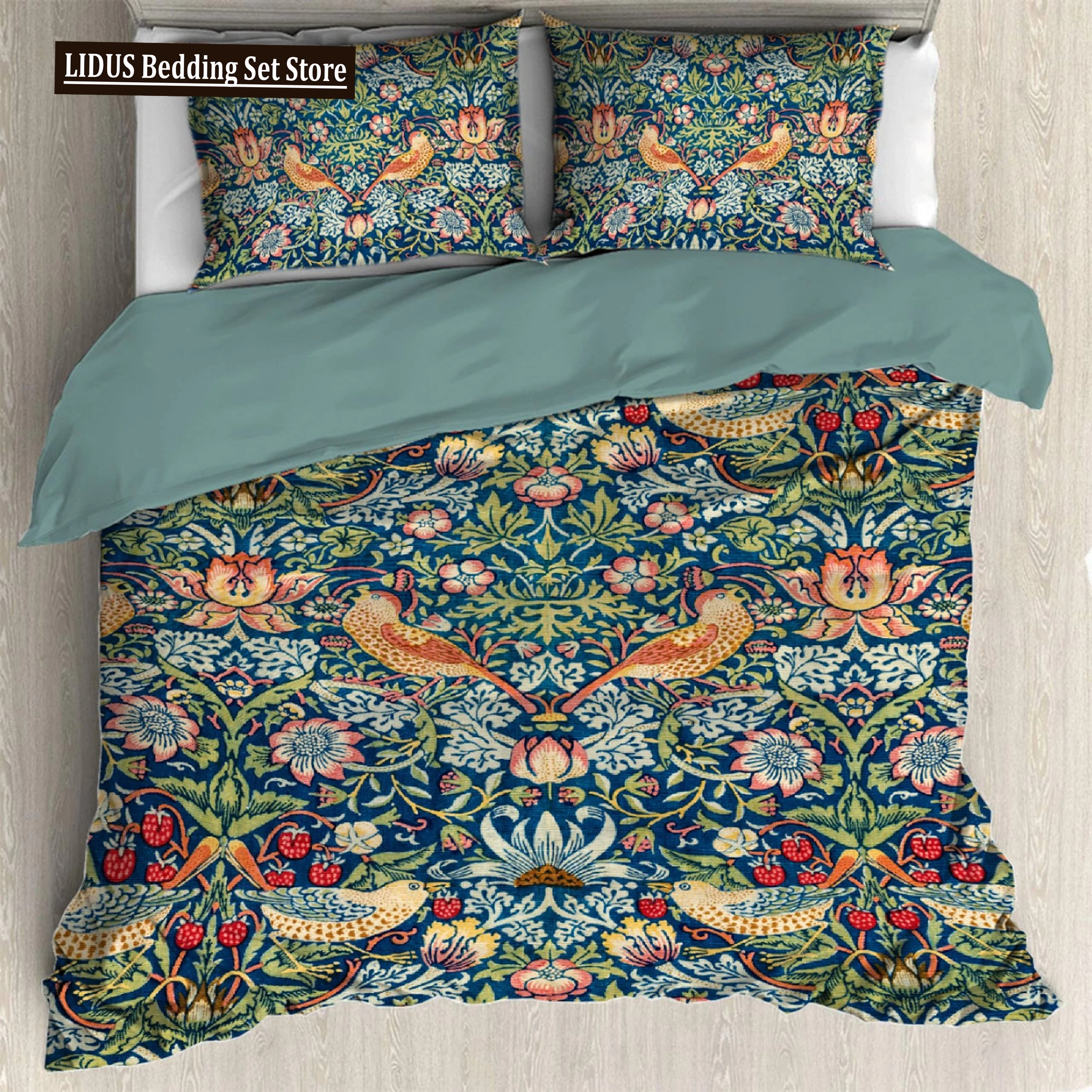 William-Morris-Strawberry-Thief-Duvet-Cover-Set-Full-Size-Queen-Size ...