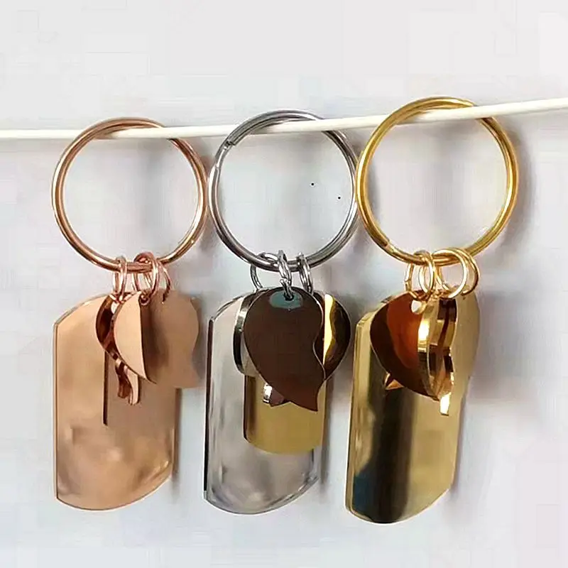 10Pcs Heart Keyring Strip Blank Key Chain Mirror Polished Stainless ...