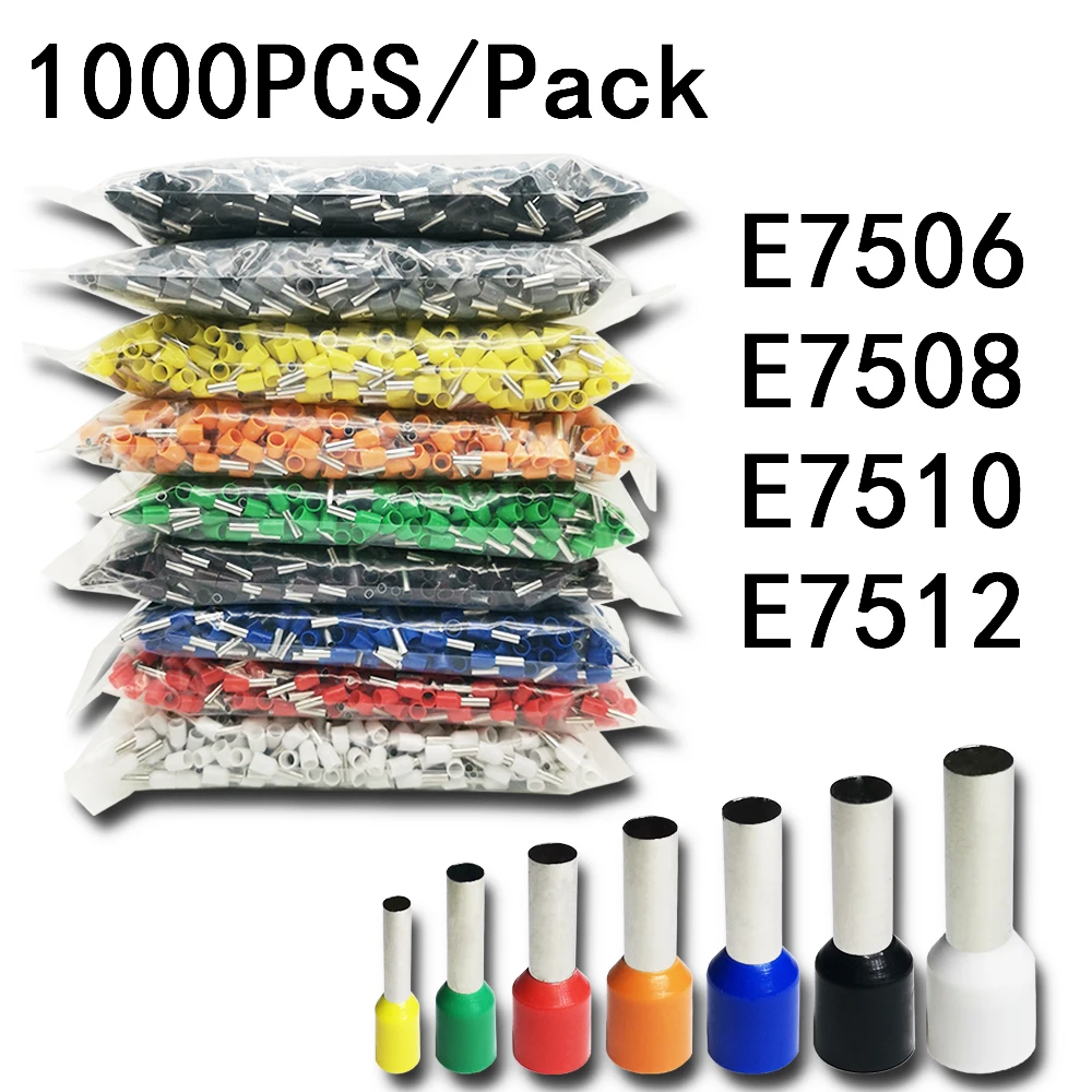 1000 개/갑 E7506 E7508 E7510 E7512 절연 페룰 터미널 블록 코드 엔드 와이어 커넥터 전기 크림프 터미네이터| | - AliExpress