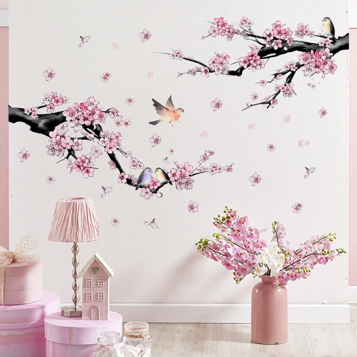 2pcs Branches Bird Plum Blossom Wall Stickers Background Wall Living ...