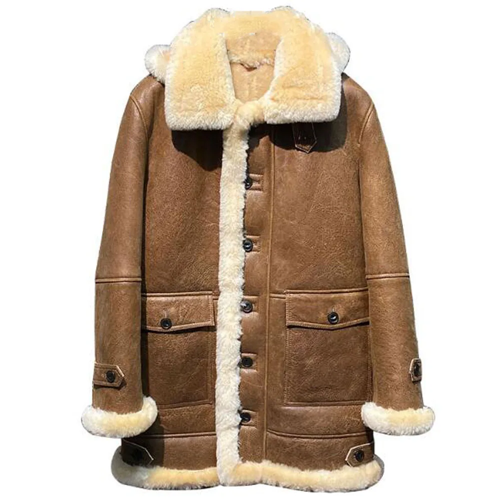 Denny&Dora Mens Sheepskin Coat Removable Hooded Shearling Coat Men ...