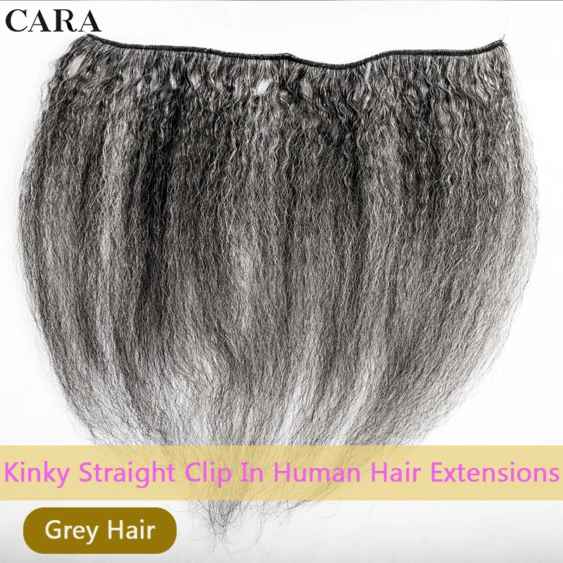 Kinky Straight Clip In Hair Extensions Human Hair Salt And Pepper Hair Coarse Yaki Straight Clip ...