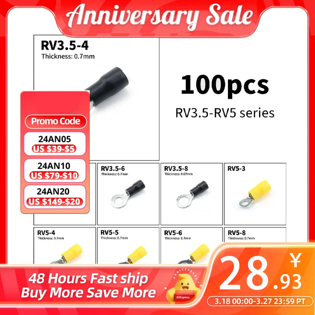 100PCS-Brass-Crimp-Terminal-Insulated-Cable-Connector-Electrical-Wire ...