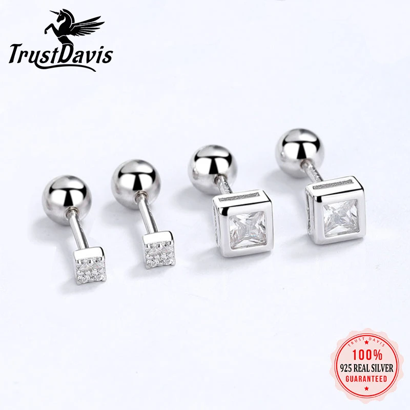 Trustdavis Real 925 Sterling Silver Fashion Square CZ Beads Screw ...
