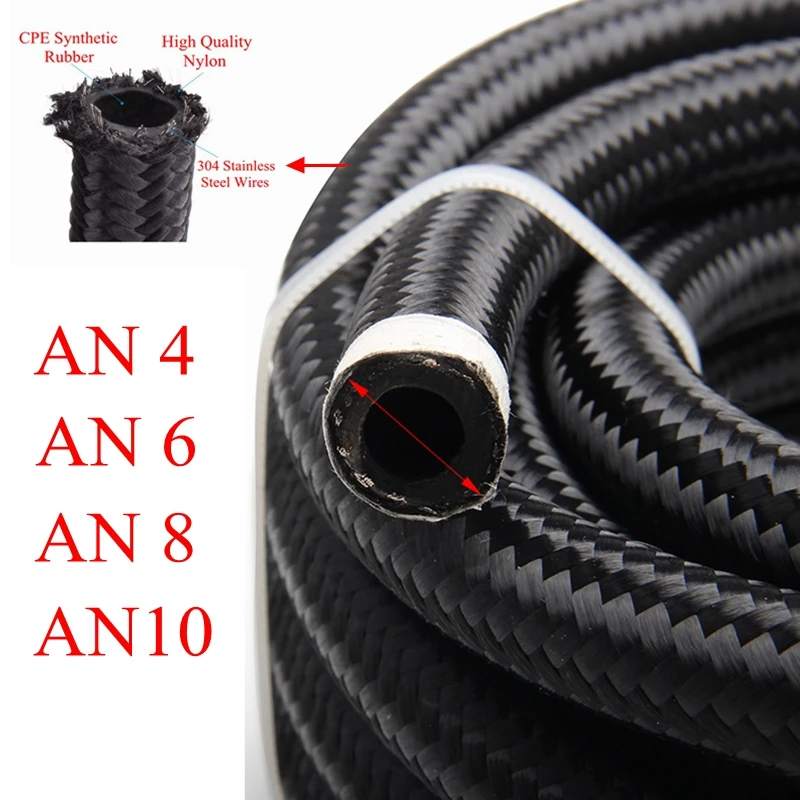 1M/3M/5M/6M AN4 AN6 AN8 AN10 Brandstof Slang Olie Gas Koeler slang Line Buis Nylon Rvs ...
