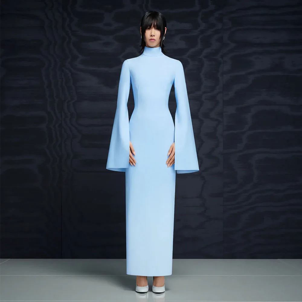 Customized Column Prom Dress Maxi High Collar Cloak Sleeves Simple ...
