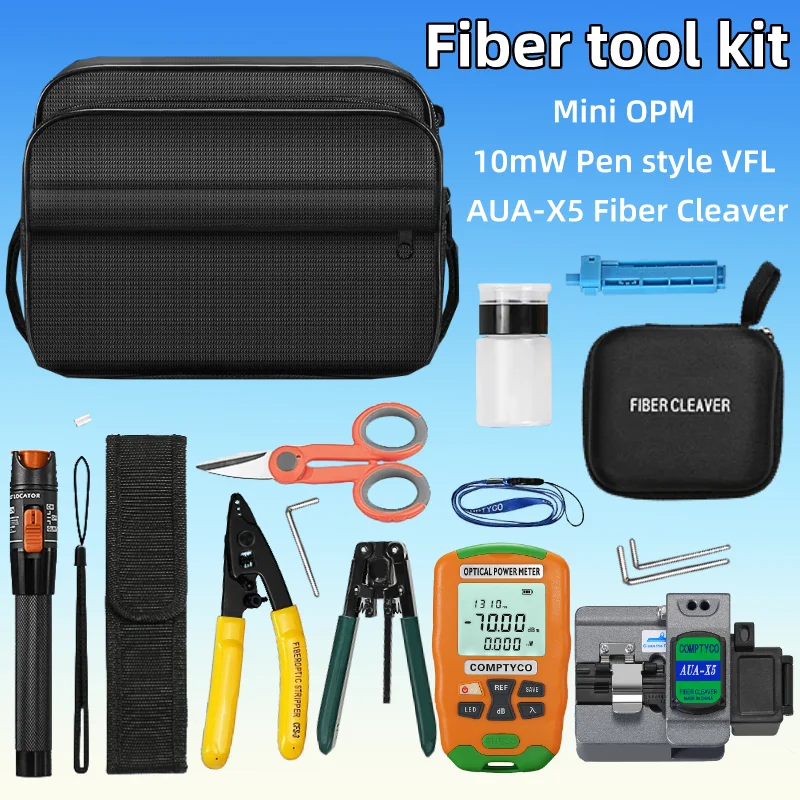FTTH-Fiber-Optic-Tool-Kit-With-AUA-X5-Fiber-Cleaver-Fiber-Stripper-Mini ...