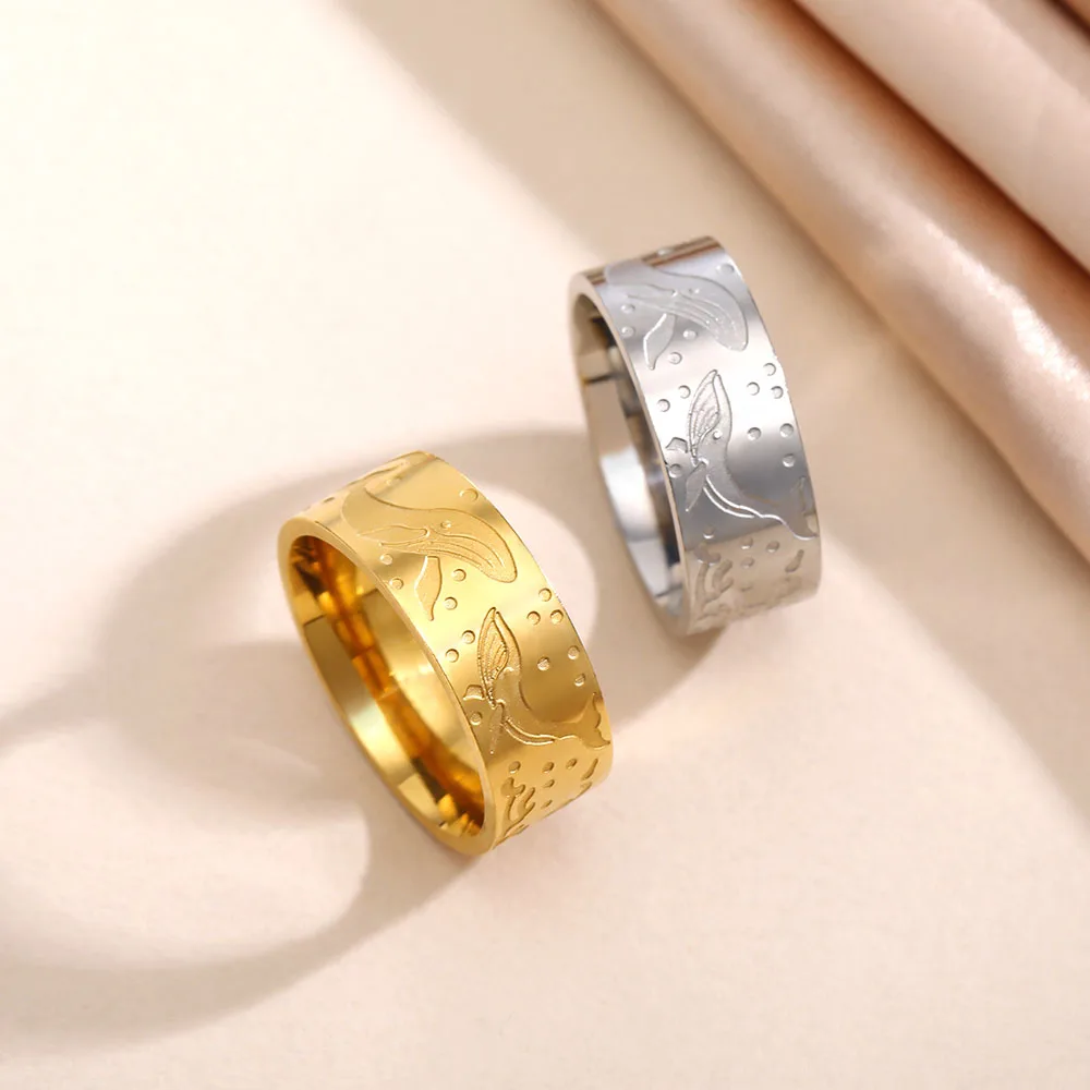 COOLTIME Whale Rings for Women Men Stainless Steel Gold Color Fashion ...