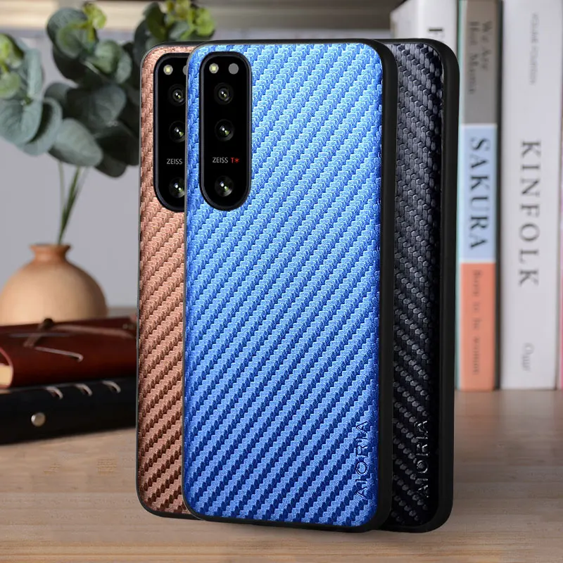 Case for Sony Xperia 5 1 10 IV III Carbon Fibre Pattern Fashion Design ...