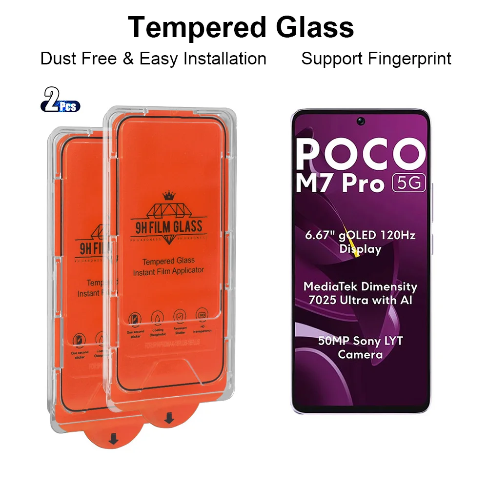 2pcs HD Tempered Glass for Xiaomi Poco M7 Pro 5G Poco M6 Pro 4G M6 Plus ...