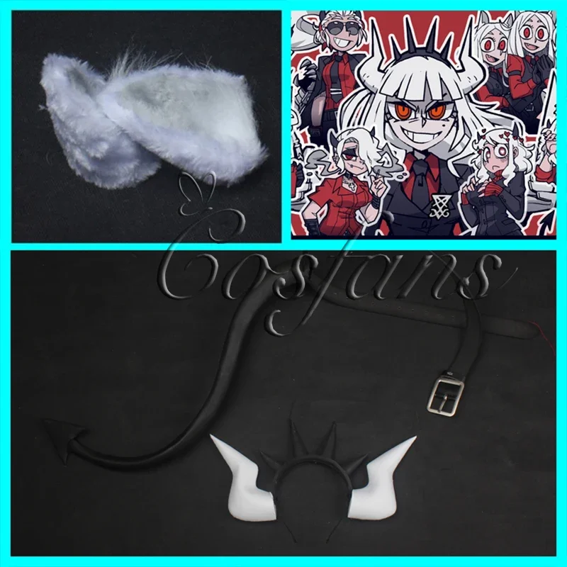 Helltaker Game Lucifer with Butterfly Cosplay Tail Horns Helltaker You ...