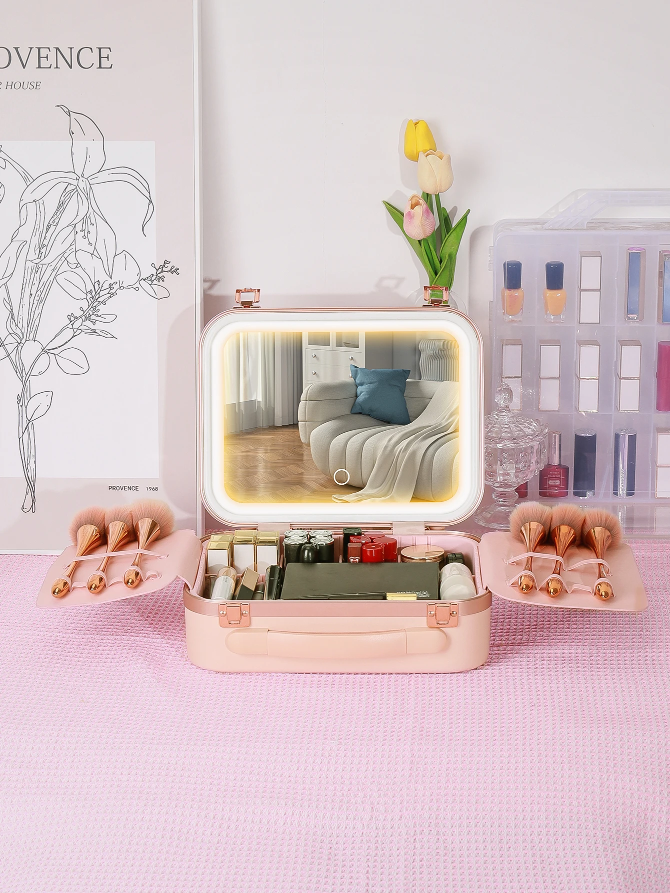 New design Makeup Case With Lighted Mirror, Makeup Box With Led 3 Color ...