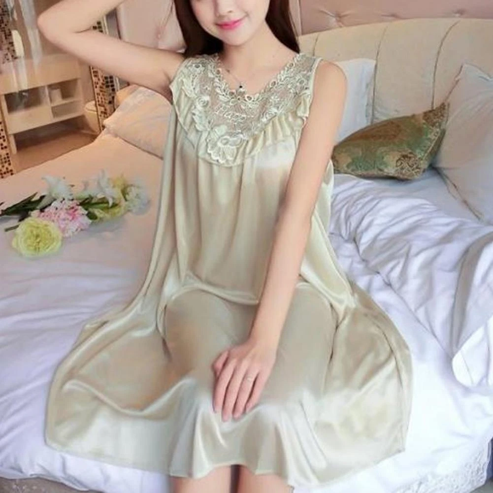 Practical Sling Sleepwear Breathable Non Shrink Women Sleepshirt Home ...