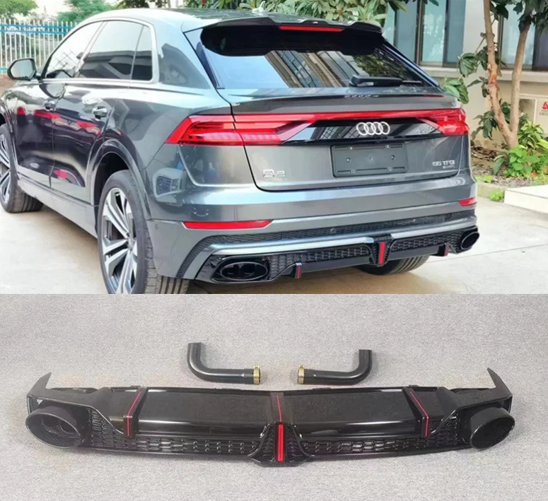 ABS-Black-Rear-Bumper-Diffuser-Exhaust-Tips-For-Audi-Q8-S-line-Upgrade ...