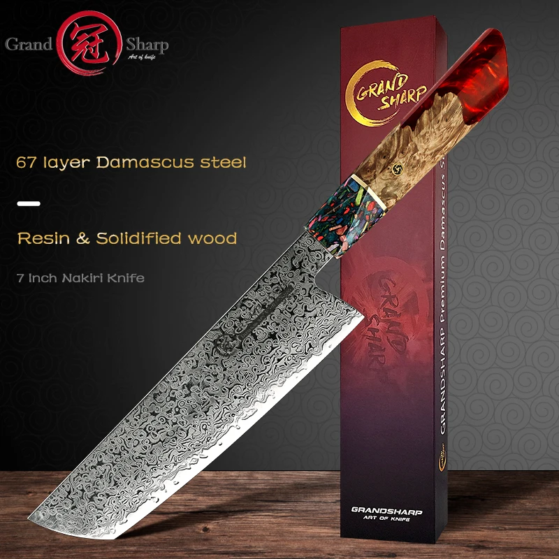 Grandsharp 8 Inch 67 Layers Damascus Kitchen Chef Knife Japanese Nakiri ...