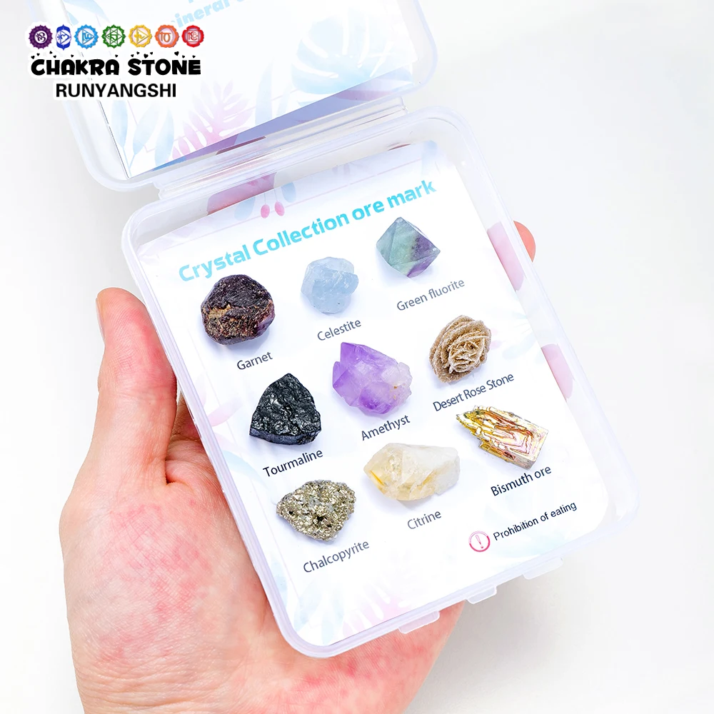 1set Natural Crystal Rough Mineral Specimens Box Energy Amethyst ...