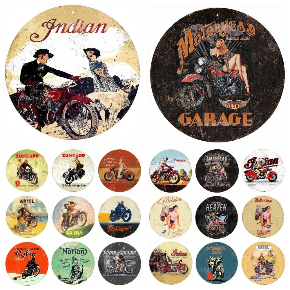 Motorcycle-Round-Plaques-Vintage-Wooden-Tin-Signs-Motorhead-Garage-Wood ...