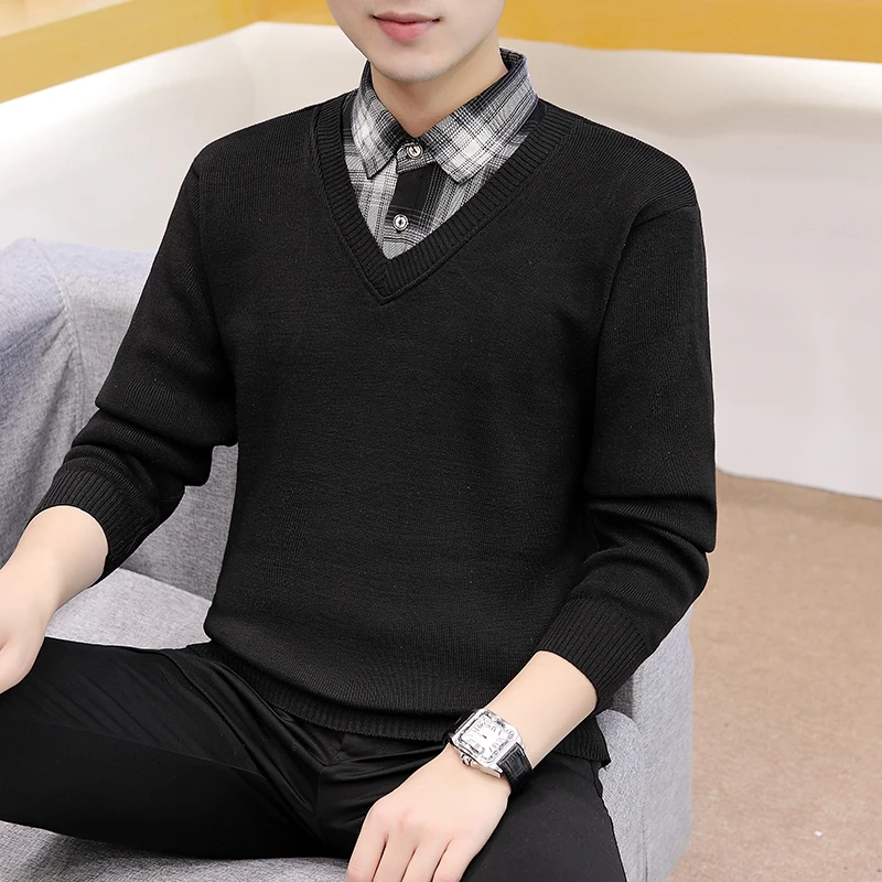 Pull-en-tricot-coupe-couvertes-pour-homme-haut-confortable-faux-col-de ...