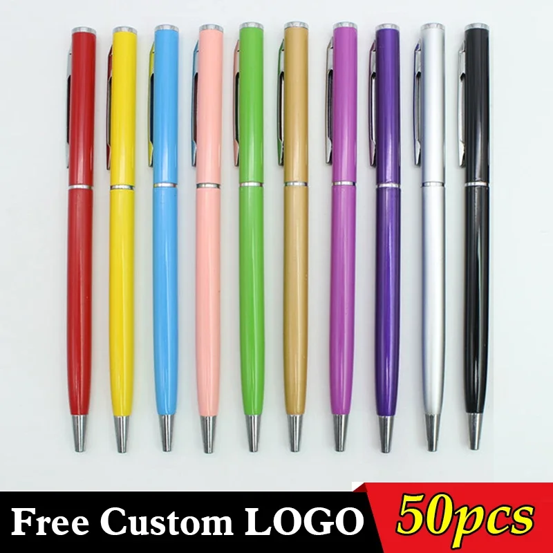 50-Pcs-Metal-Ballpoint-Pen-Gift-Pen-Free-Custom-Logo-School-Supplies ...