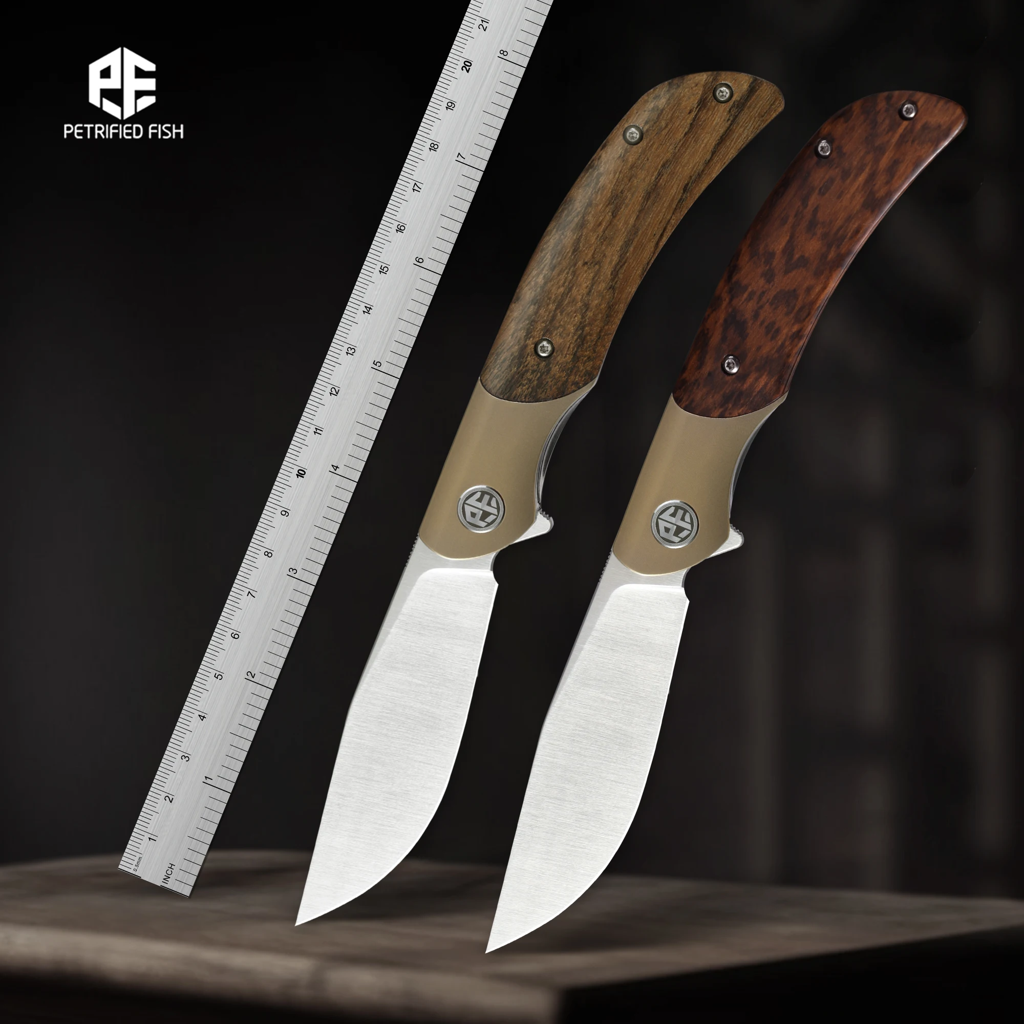 Petrified-Fish-PFP09-Folding-Knife-with-Wooden-Titanium-Handle-K110 ...