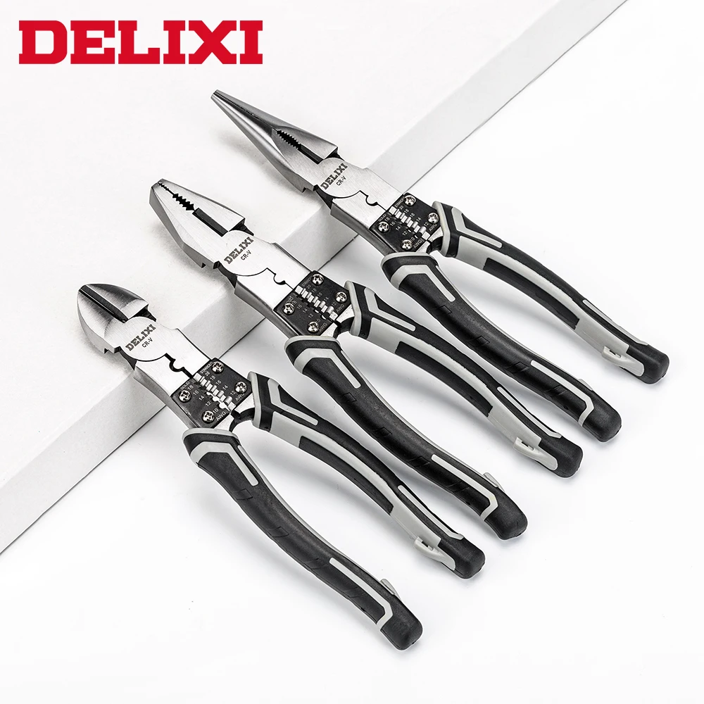 DELIXI Multifunctional Universal Needle Nose Pliers Diagonal Pliers Stripper Wire Cutters Wire ...