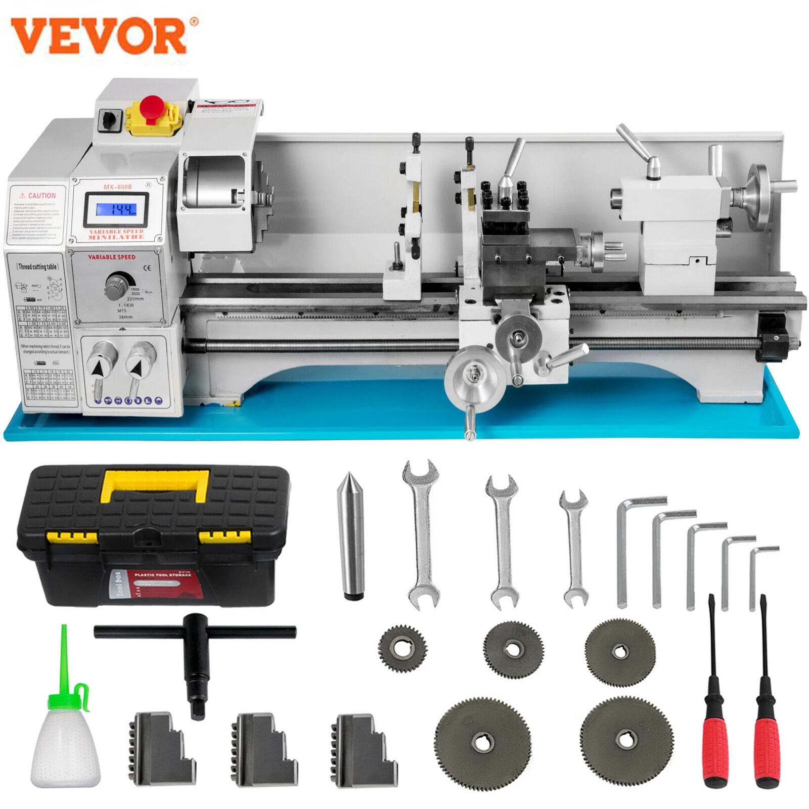VEVOR-Metal-Lathe-1100W-Spindle-38mm-125mm-Chuck-Making-Metric-Threads ...
