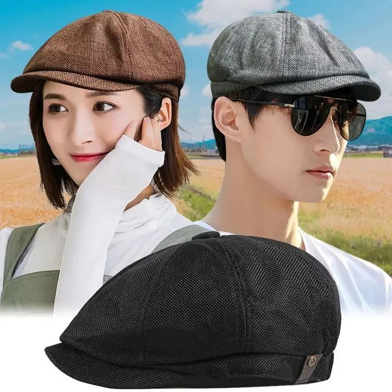 Hemp octagon hat artistic youth beret spring fall cap foreign trade hat ...