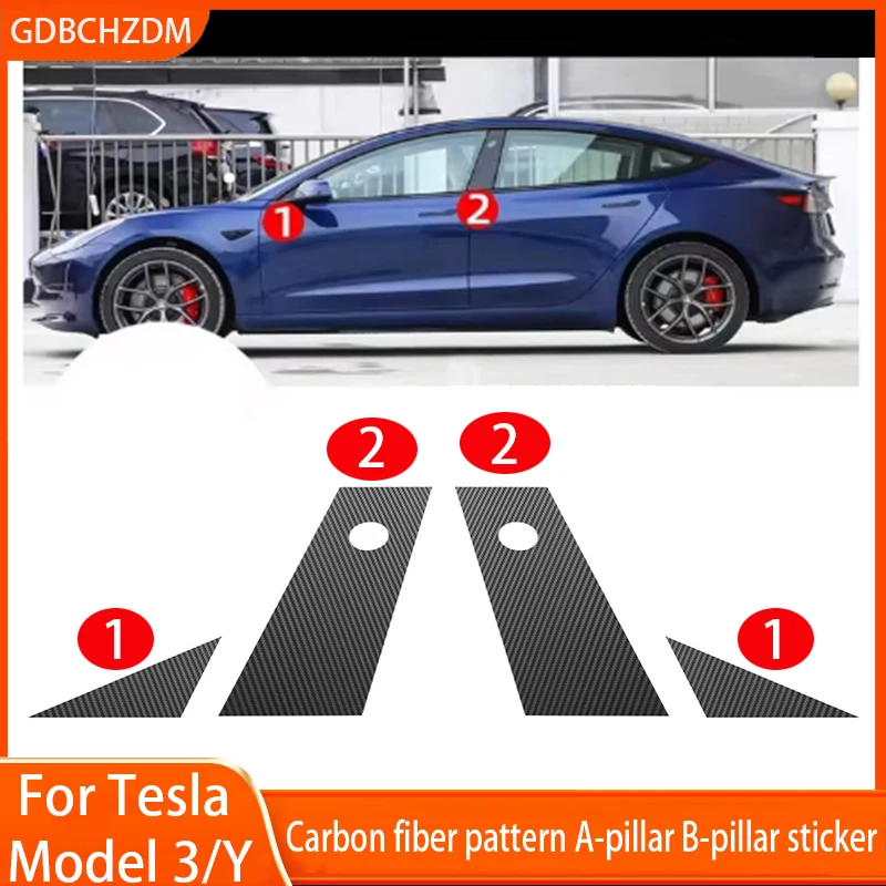 For Tesla 16-24 Model 3/Y Carbon Fiber Pattern Protective Film B-pillar ...