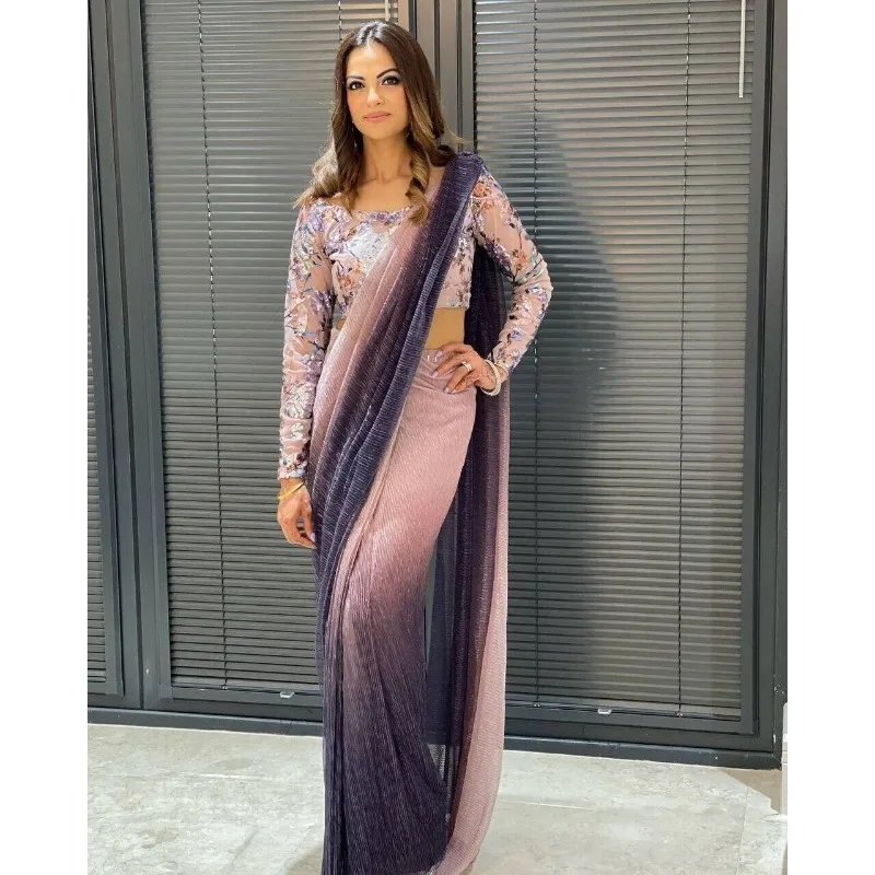 Saree-Blouse-Long-Sleeved-Two-Beaded-Stickers-for-Indian-Ethnic-Bride ...